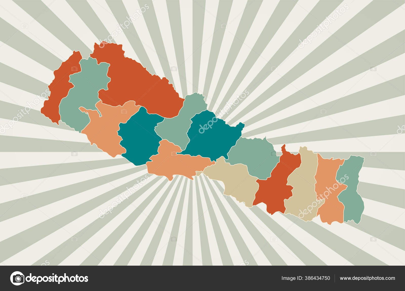 Nepal map Poster with map of the country in retro color palette Shape ...