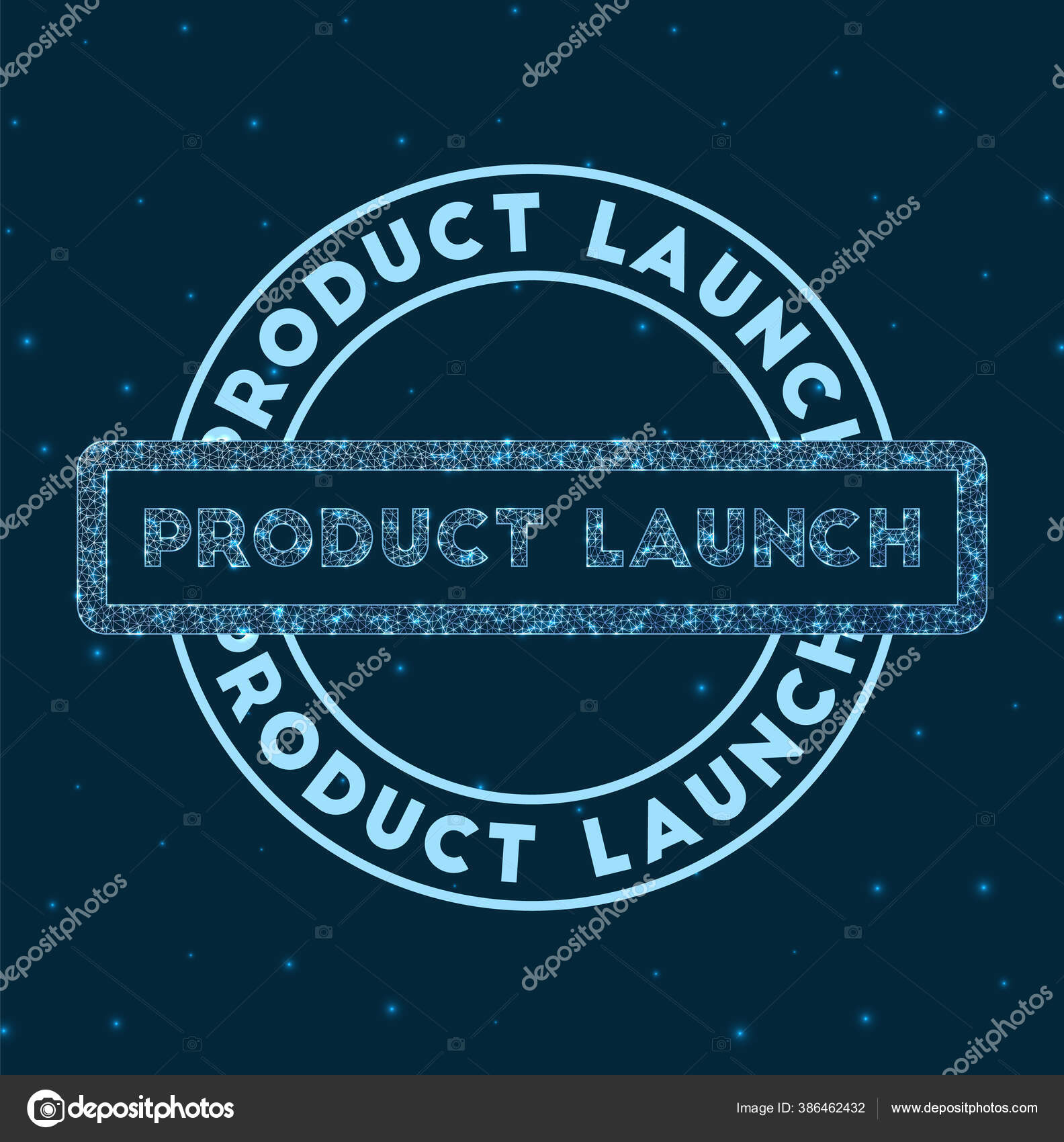 Product launch Glowing round badge Network style geometric product ...