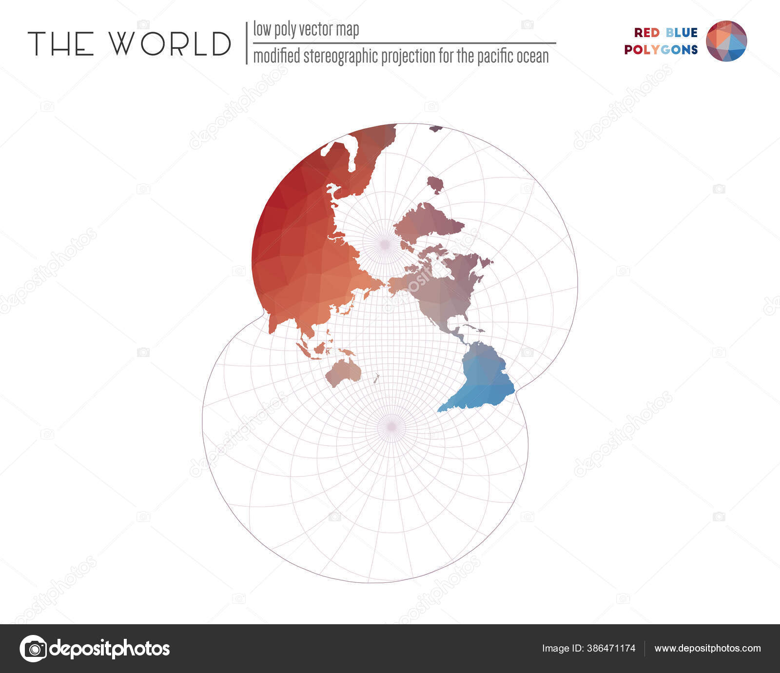 Vector map of the world Modified stereographic projection for the ...
