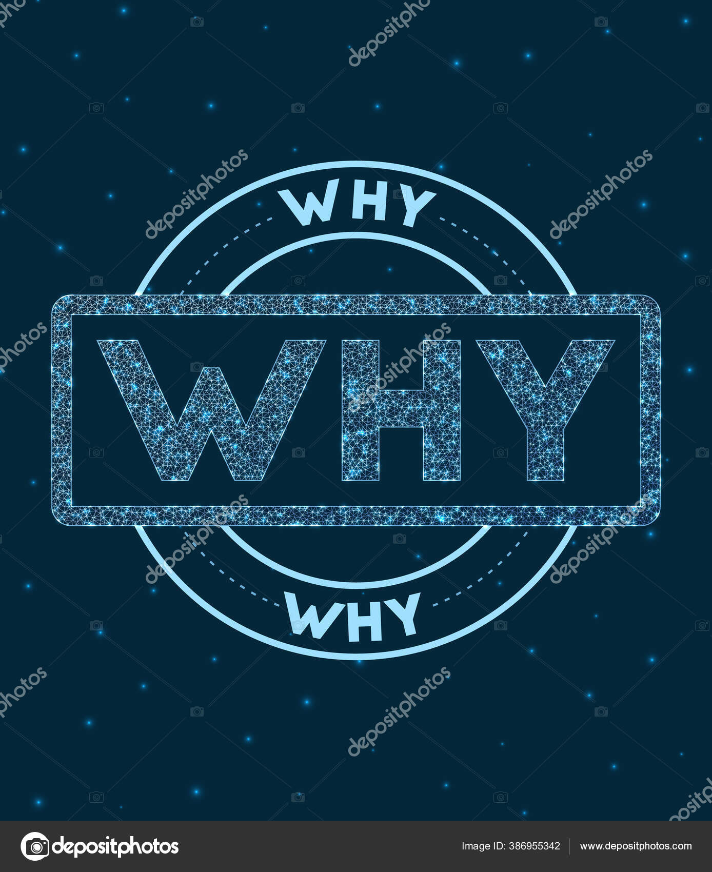 Why Glowing round badge Network style geometric why stamp in space ...