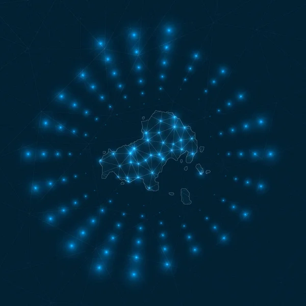 Aitutaki digital map Glowing rays radiating from the island Network ...