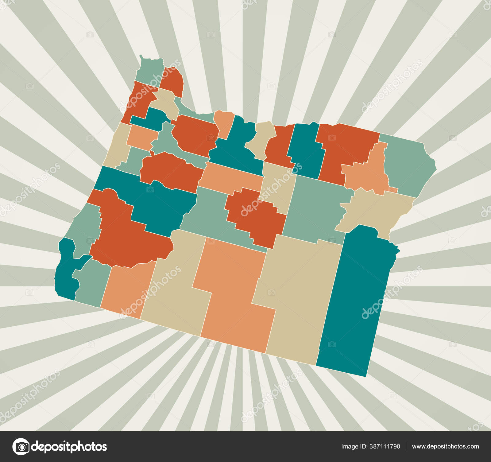 Oregon map Poster with map of the us state in retro color palette Shape ...