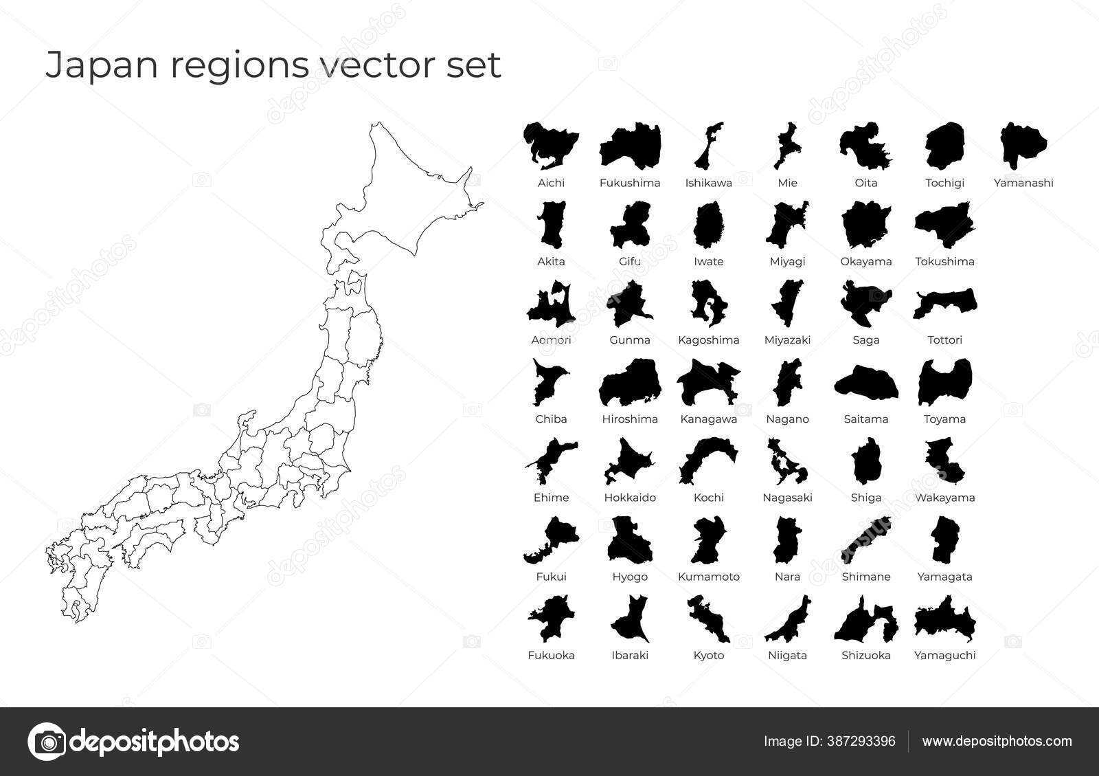 Japão mapa com formas de regiões Mapa vetorial em branco do país com ...