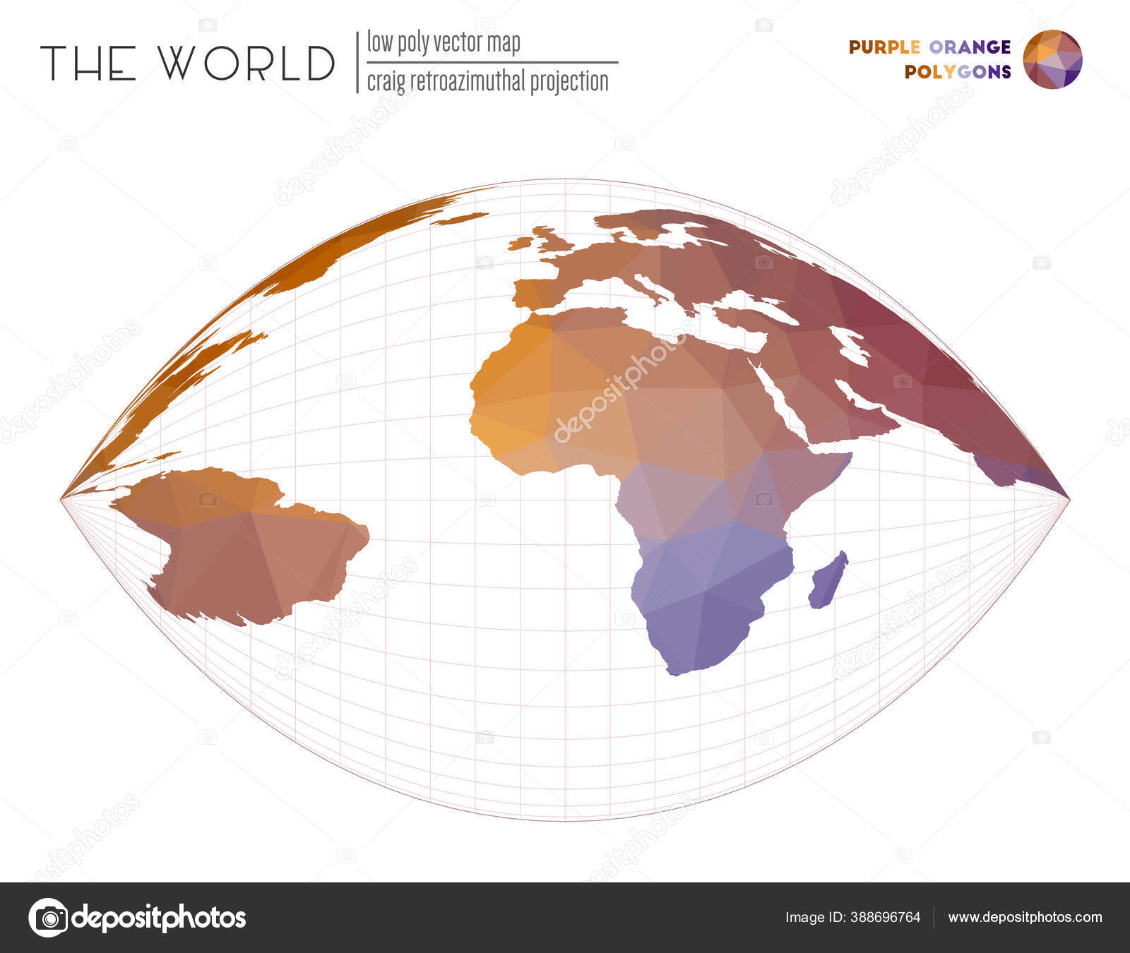 Low poly world map Craig retroazimuthal projection of the world Purple ...