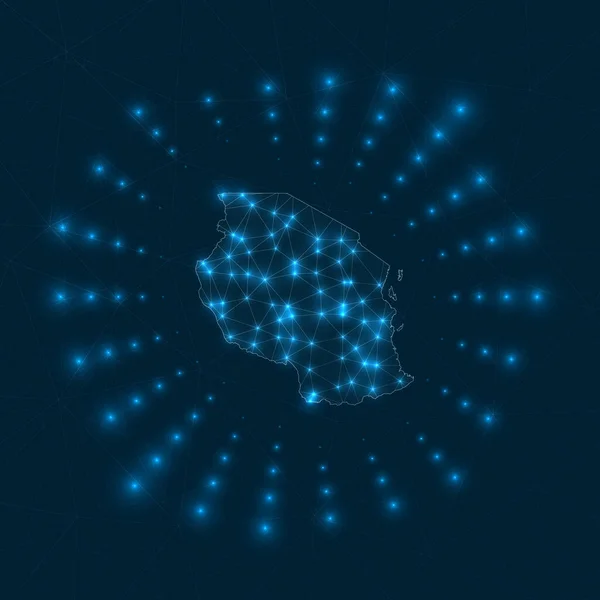 Rarotonga digital map Glowing rays radiating from the island Network ...