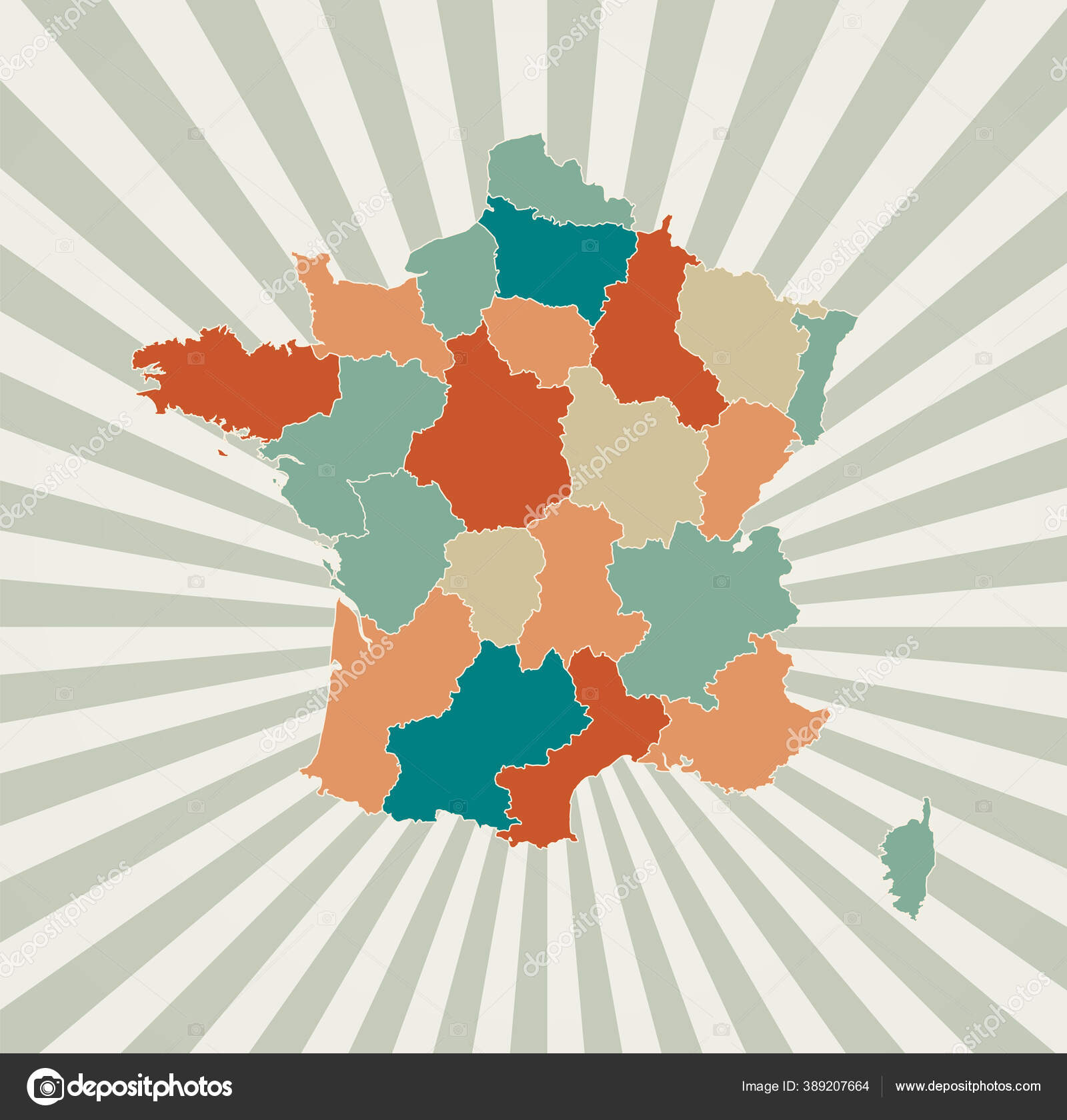 France map Poster with map of the country in retro color palette Shape ...