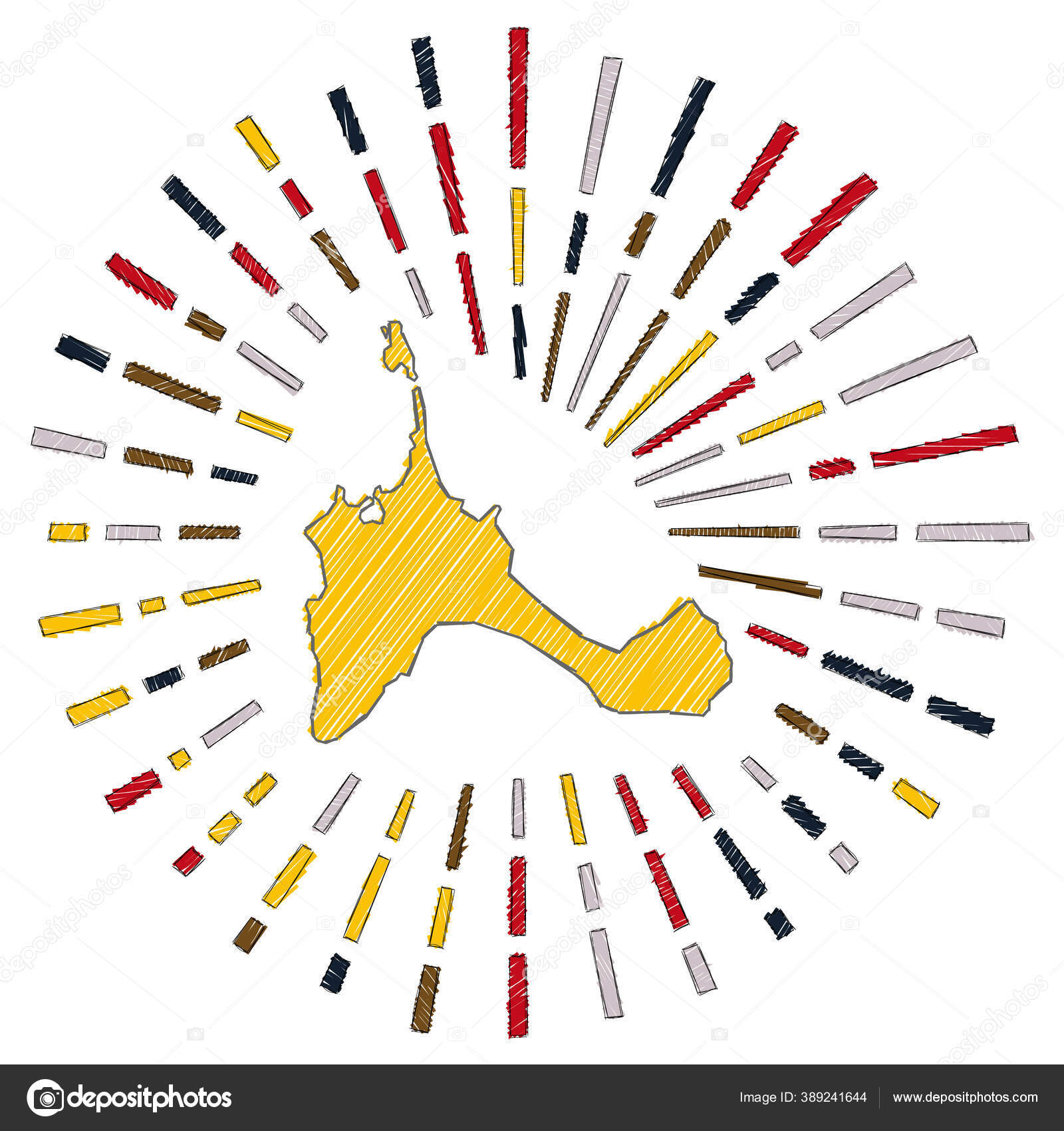 Sketch map of Formentera Sunburst around the island in flag colors Hand ...