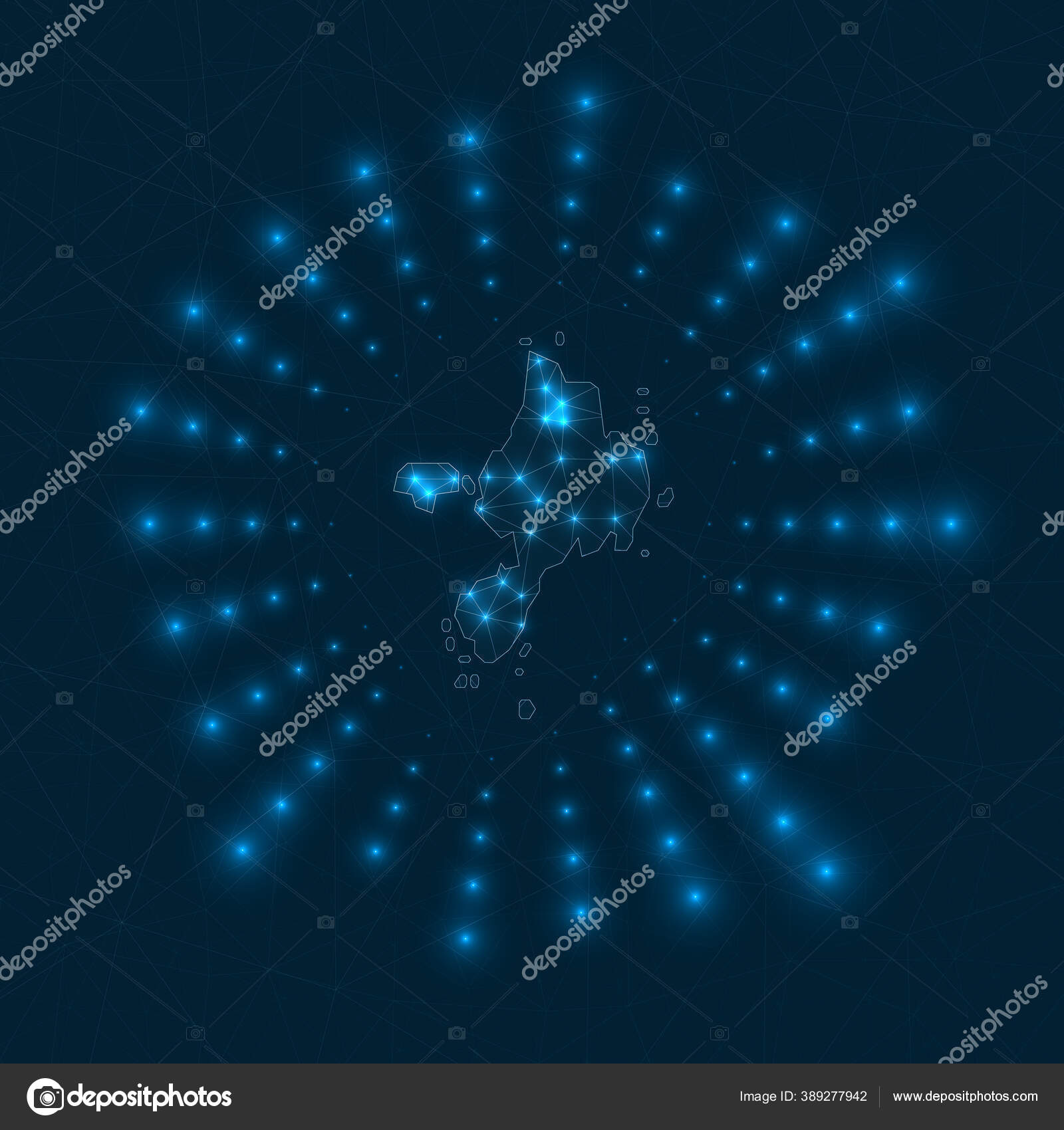 Sark digital map Glowing rays radiating from the island Network ...
