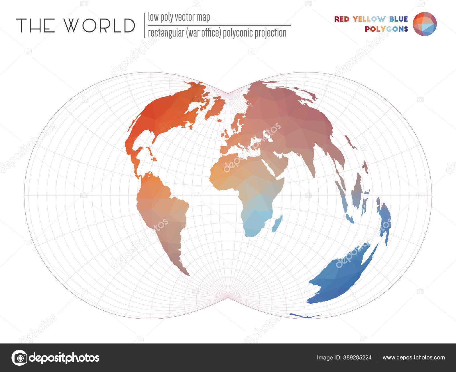 Low poly design of the world Rectangular War Office polyconic ...