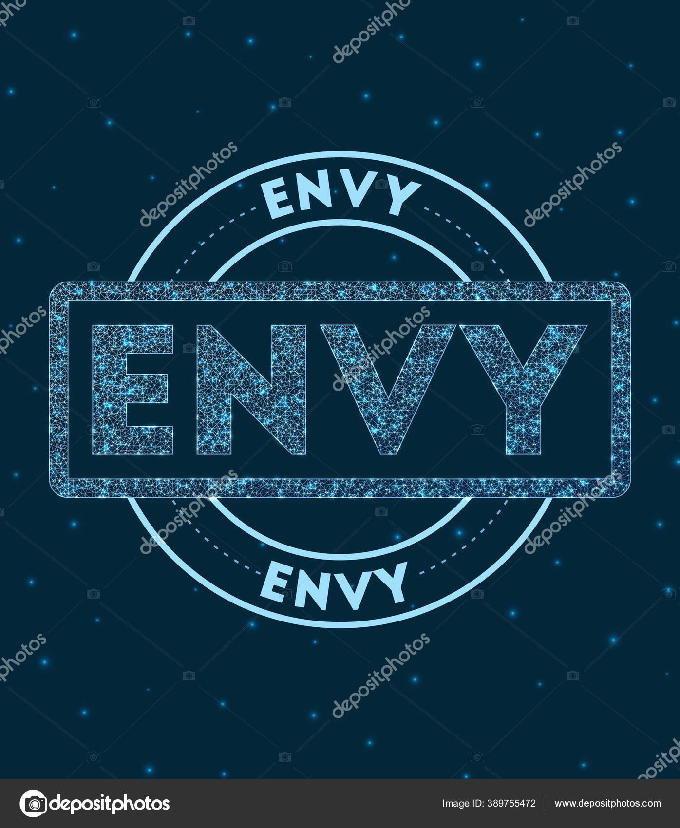 Envy Glowing round badge Network style geometric envy stamp in space ...