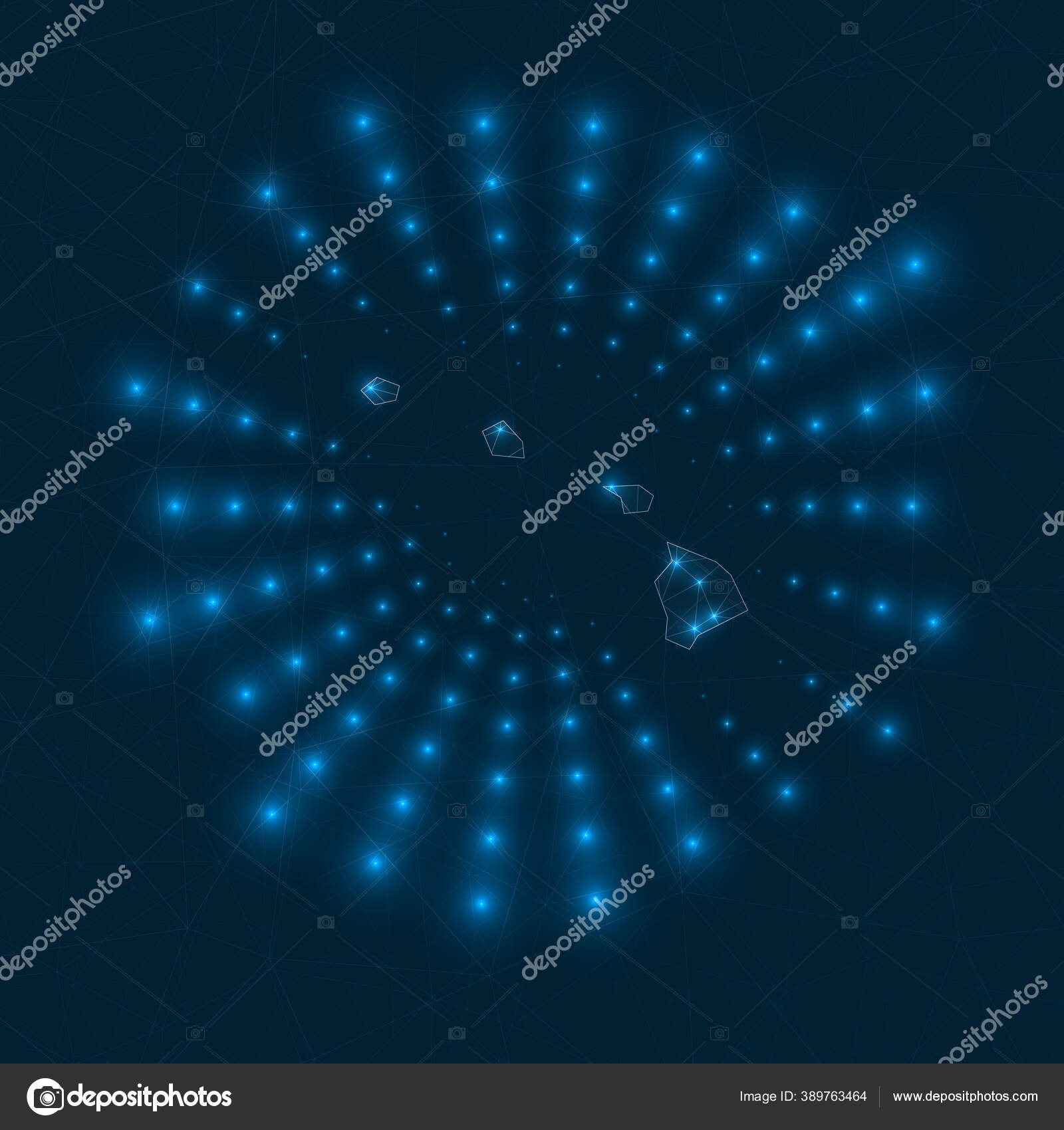 Hawaii digital map Glowing rays radiating from the us state Network ...