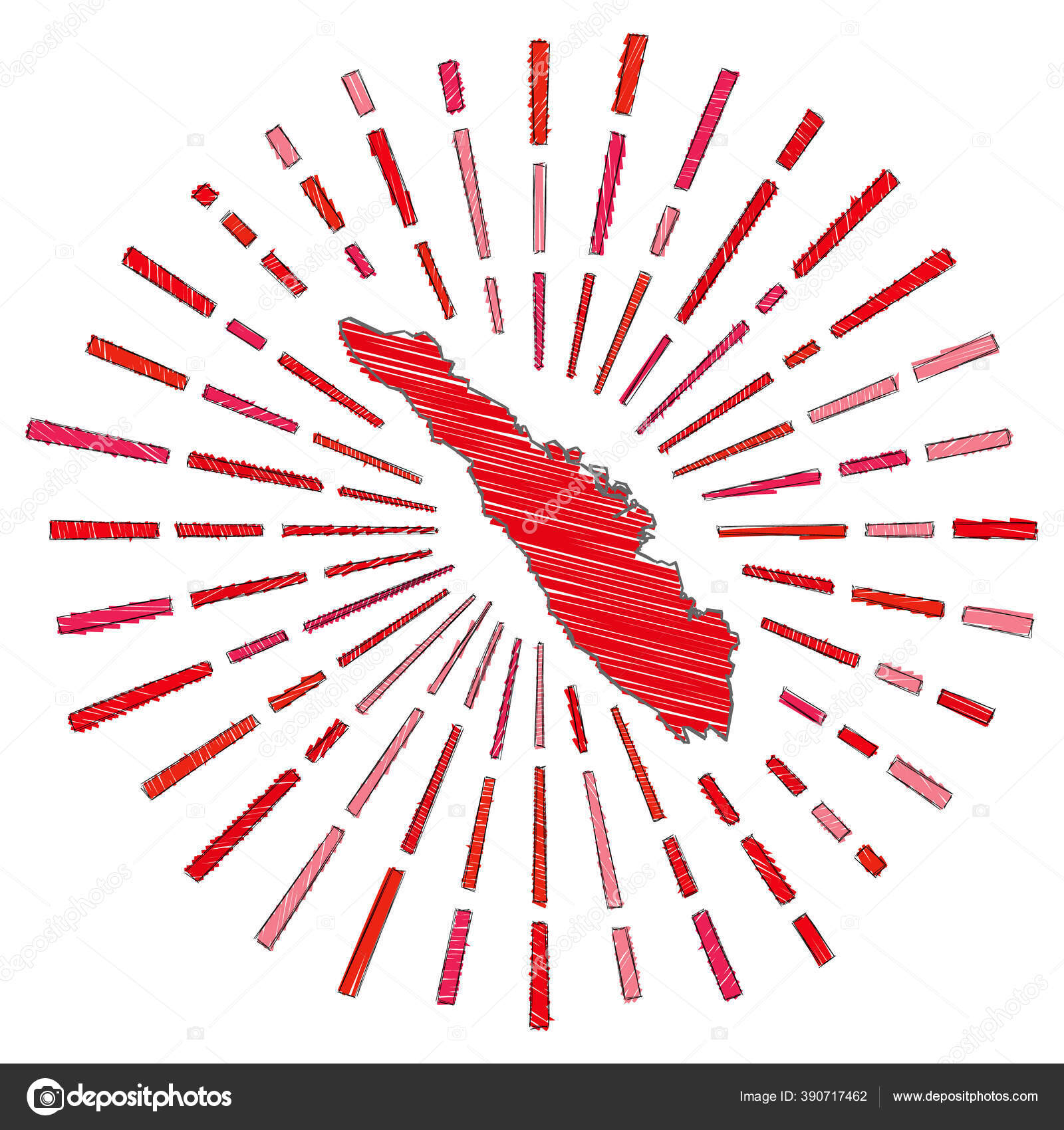 Sketch map of Sumatra Sunburst around the island in flag colors Hand ...