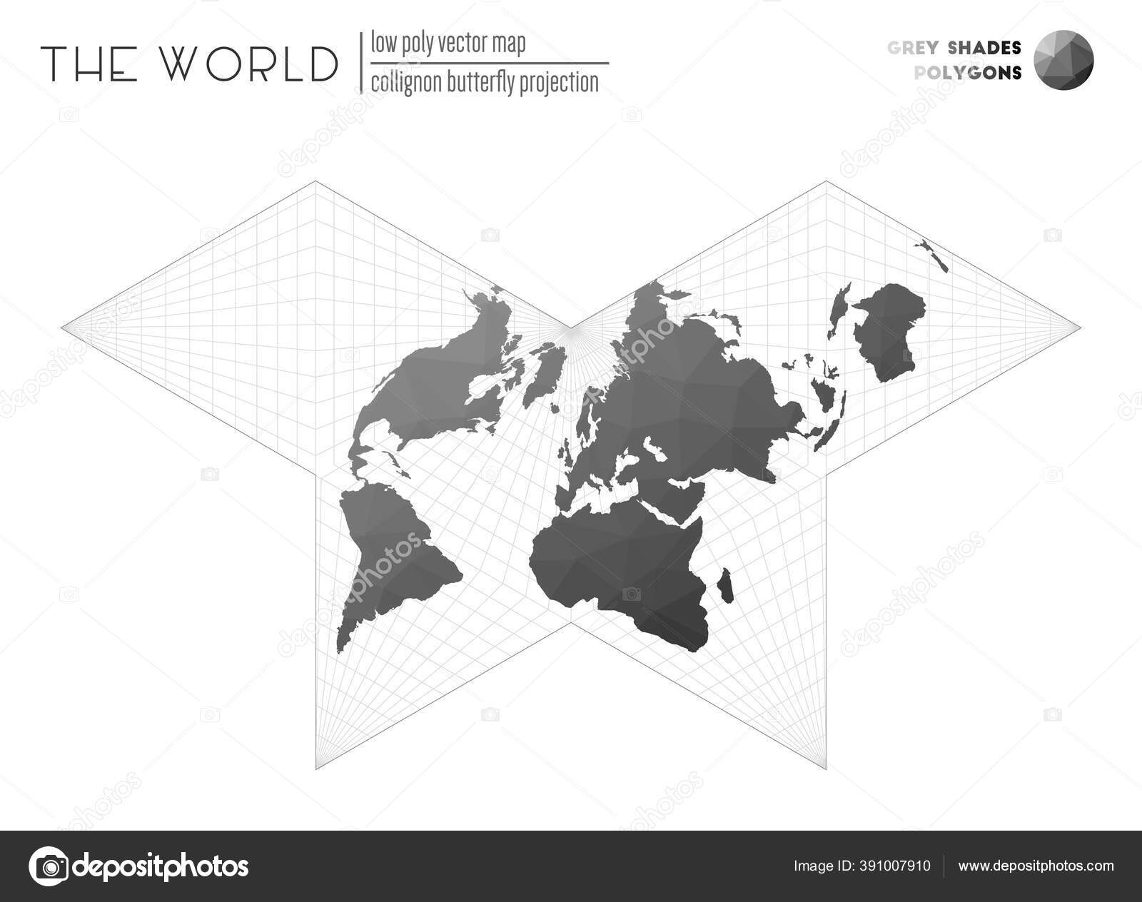 Vector map of the world Collignon butterfly projection of the world ...