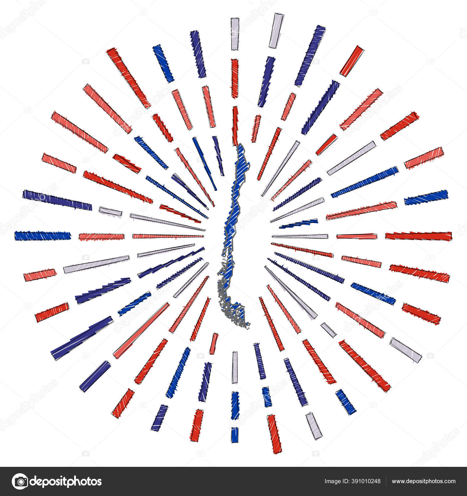 Sketch map of Chile Sunburst around the country in flag colors Hand ...