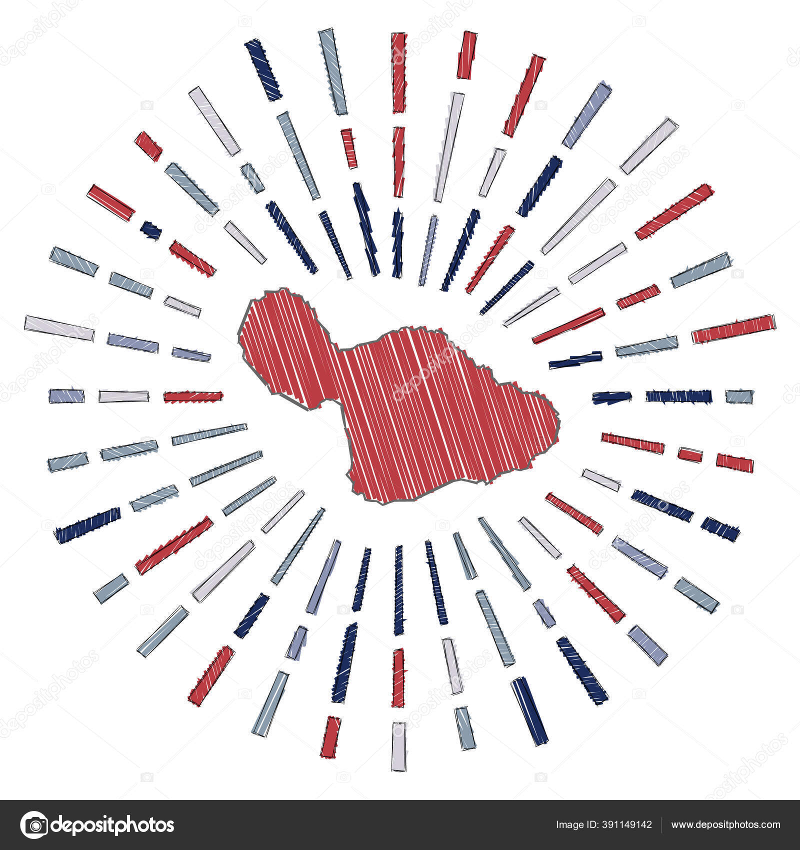 Sketch map of Maui Sunburst around the island in flag colors Hand drawn ...