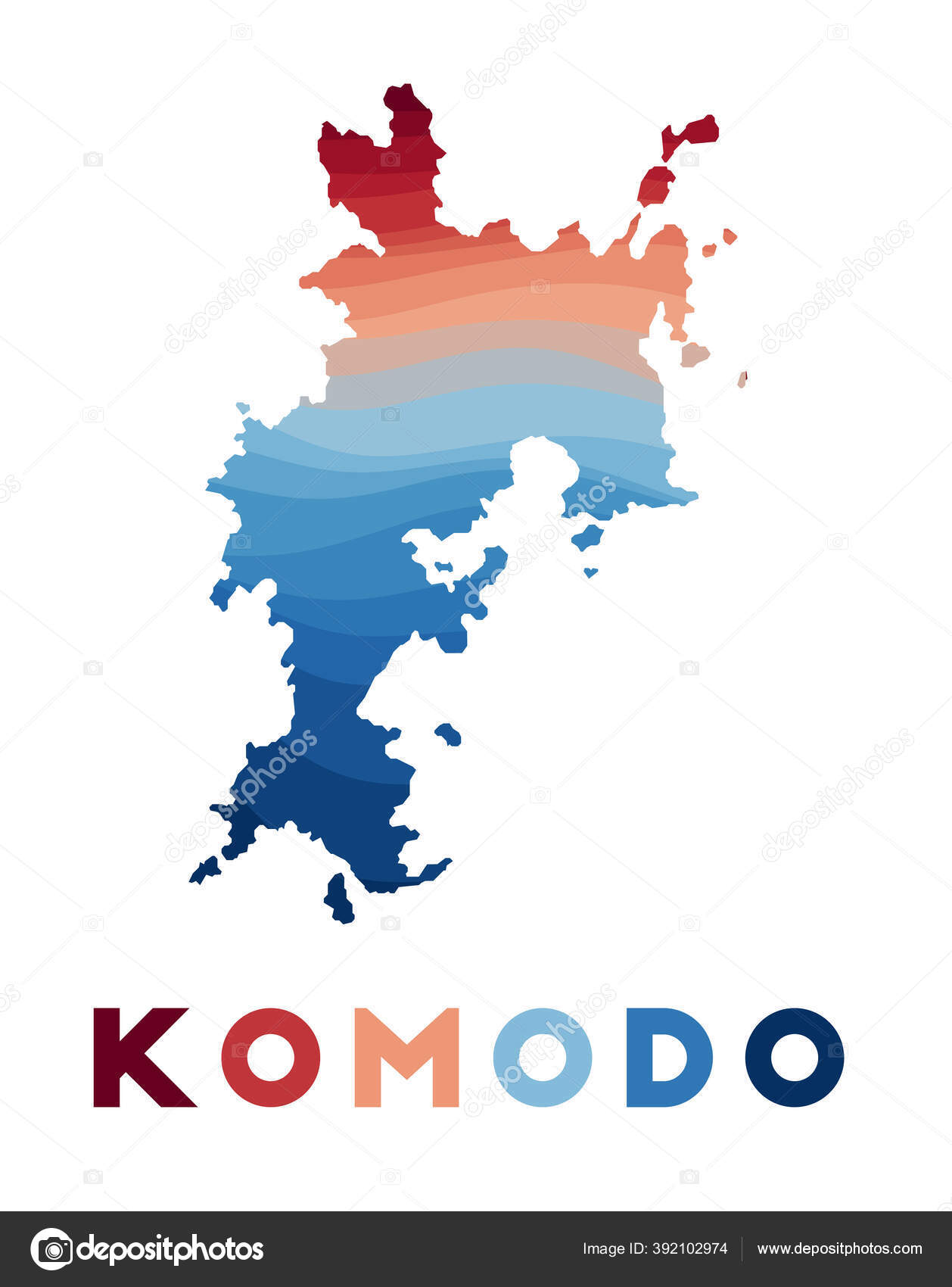 Komodo map Map of the island with beautiful geometric waves in red blue ...