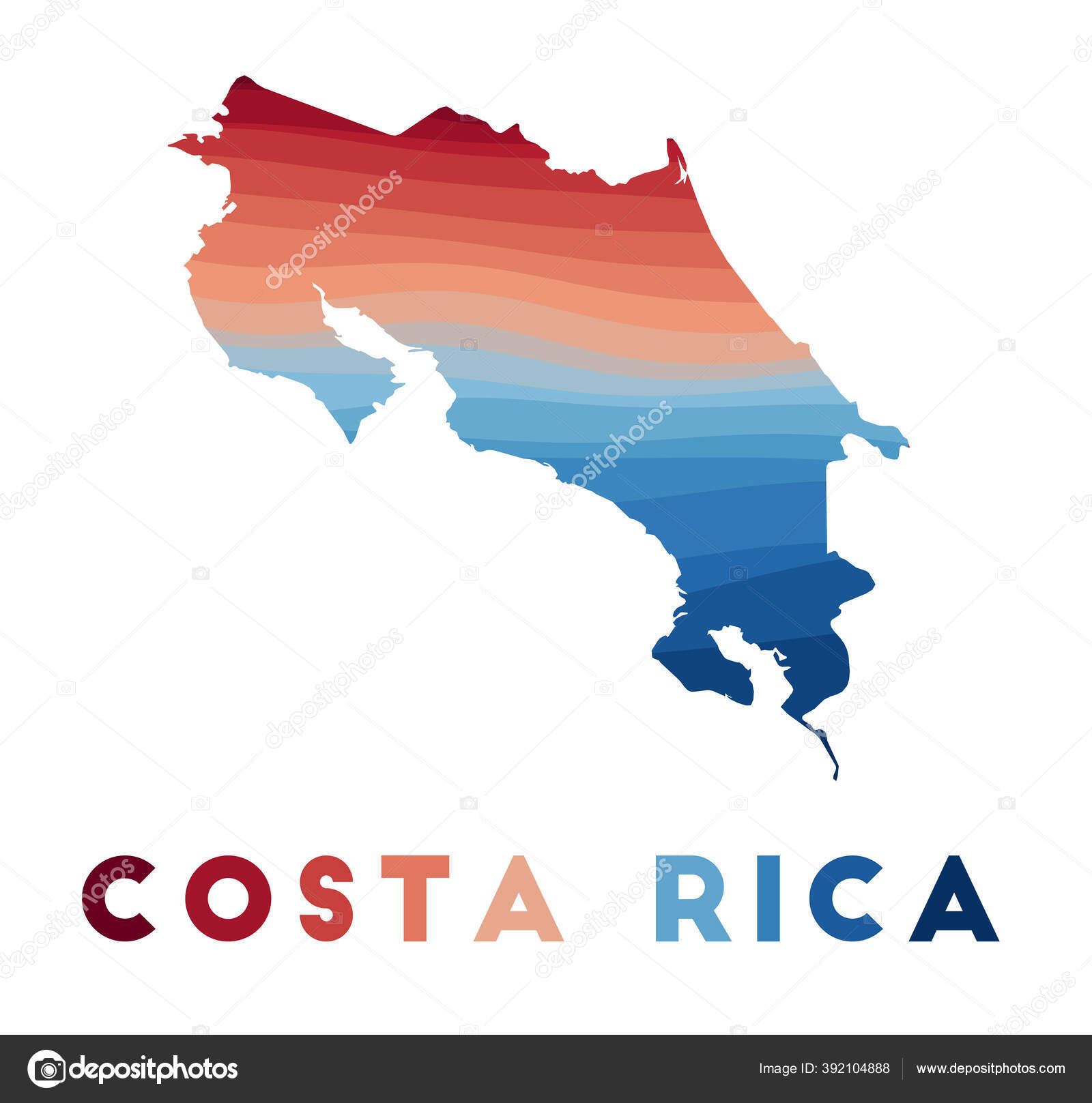 Costa Rica map Map of the country with beautiful geometric waves in red ...
