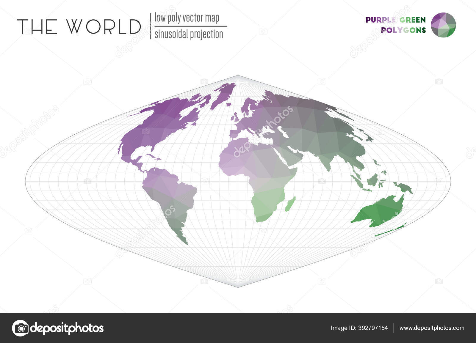Abstract world map Sinusoidal projection of the world Purple Green ...