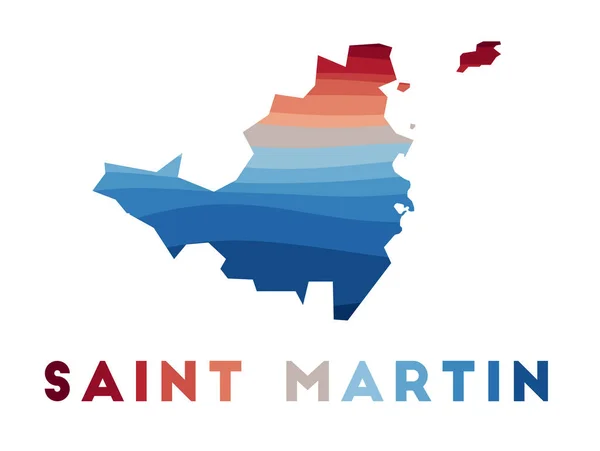 Mapa de Saint Martin Mapa de la isla con hermosas olas geométricas en ...