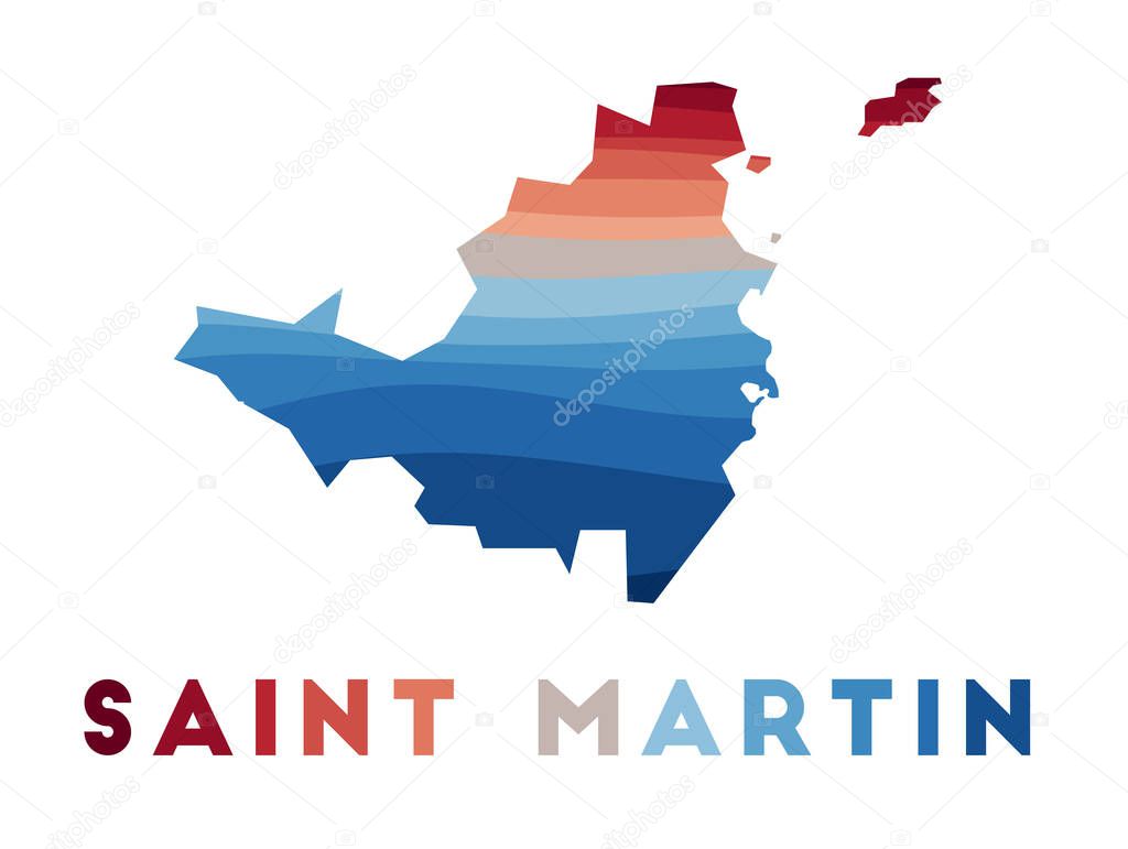 Mapa de Saint Martin Mapa de la isla con hermosas olas geométricas en ...