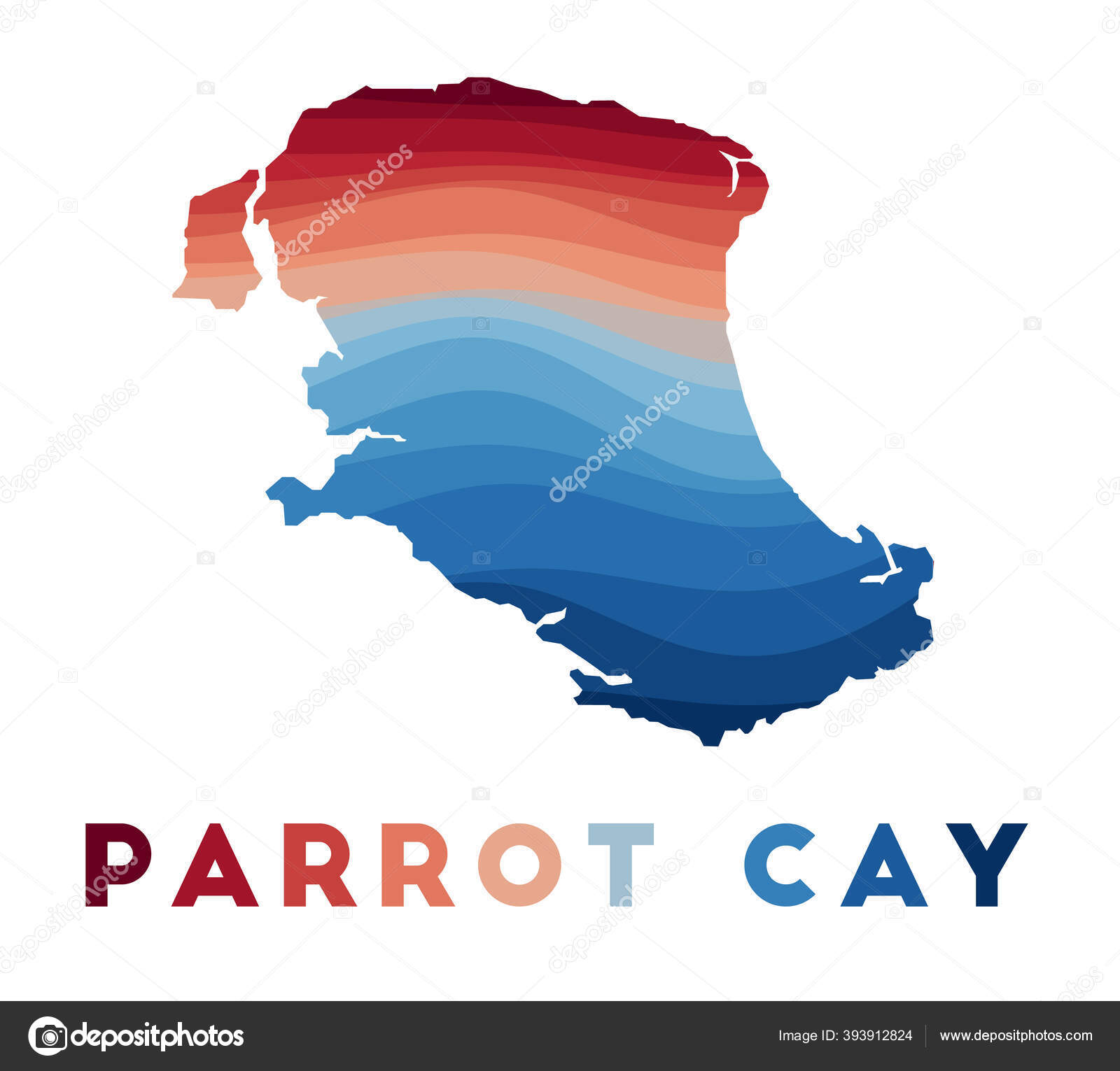 Parrot Cay map Map of the island with beautiful geometric waves in red ...