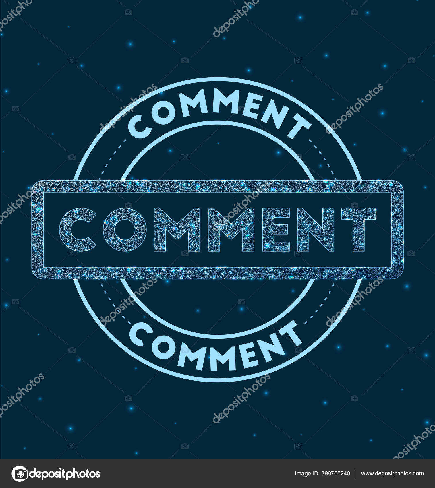 Comment Glowing round badge Network style geometric comment stamp in ...