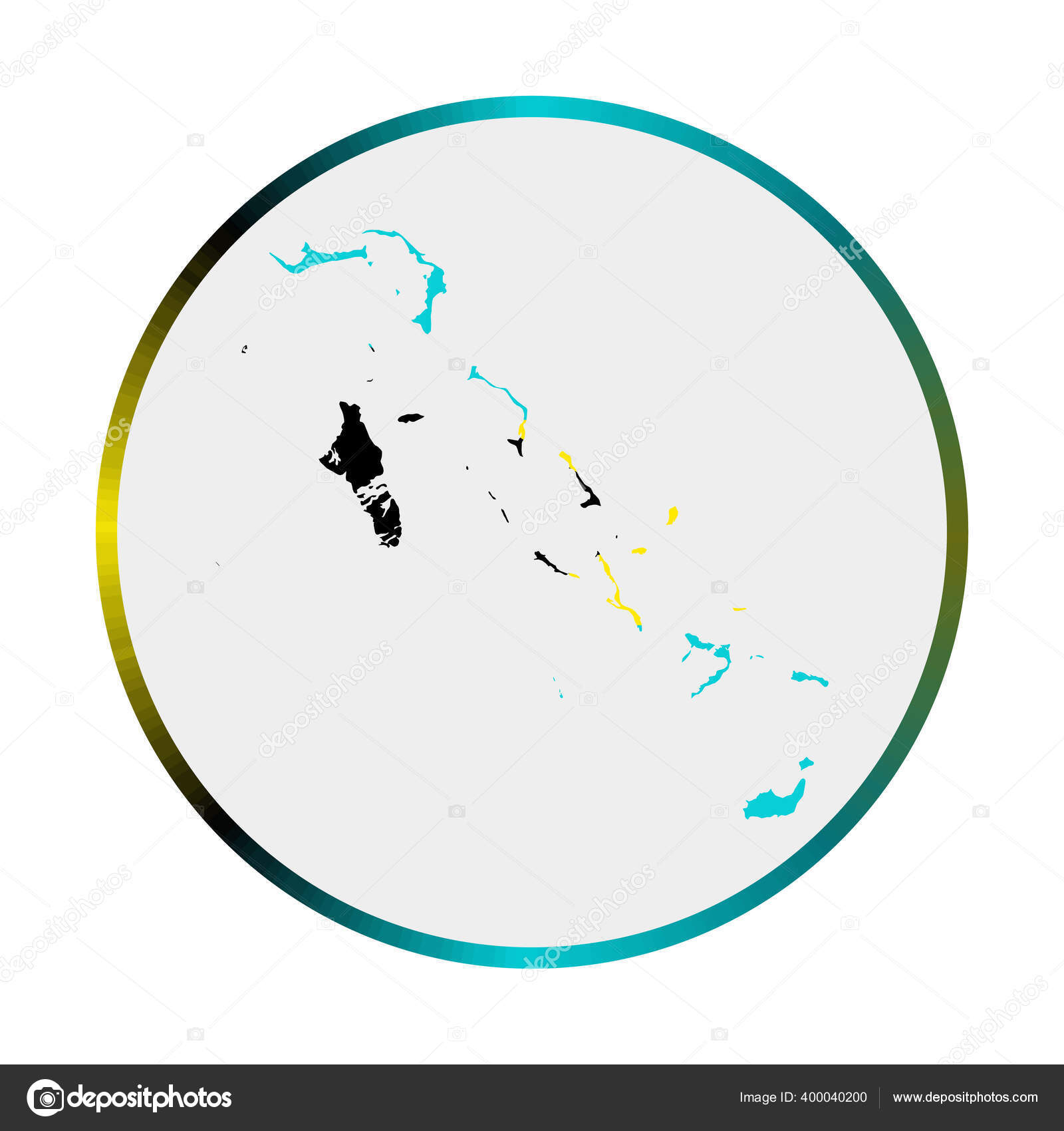 Bahamas icon Shape of the country with Bahamas flag Round sign with ...
