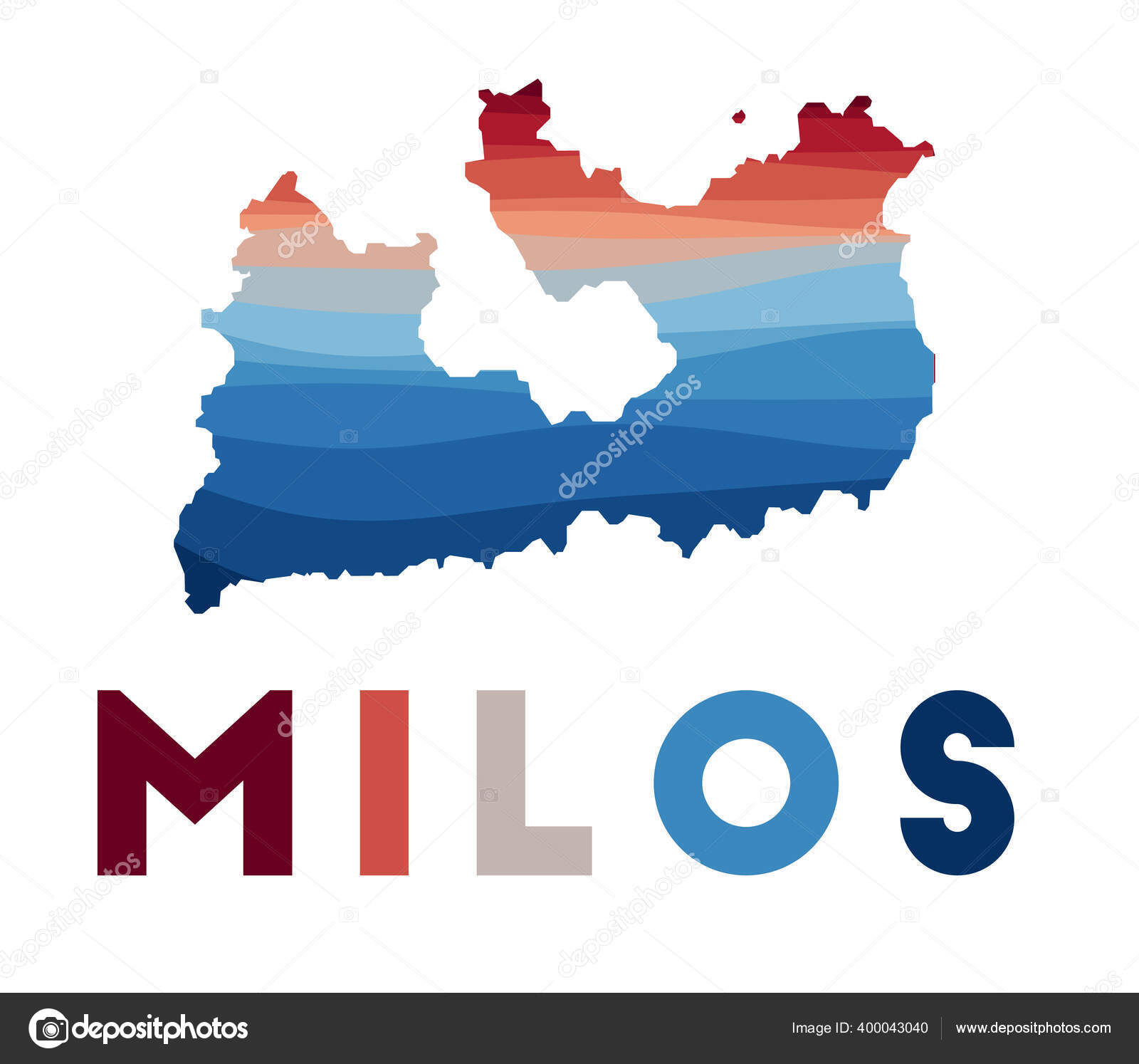 Milos map Map of the island with beautiful geometric waves in red blue ...