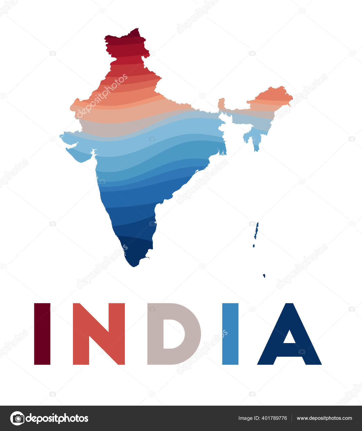 India map Map of the country with beautiful geometric waves in red blue ...