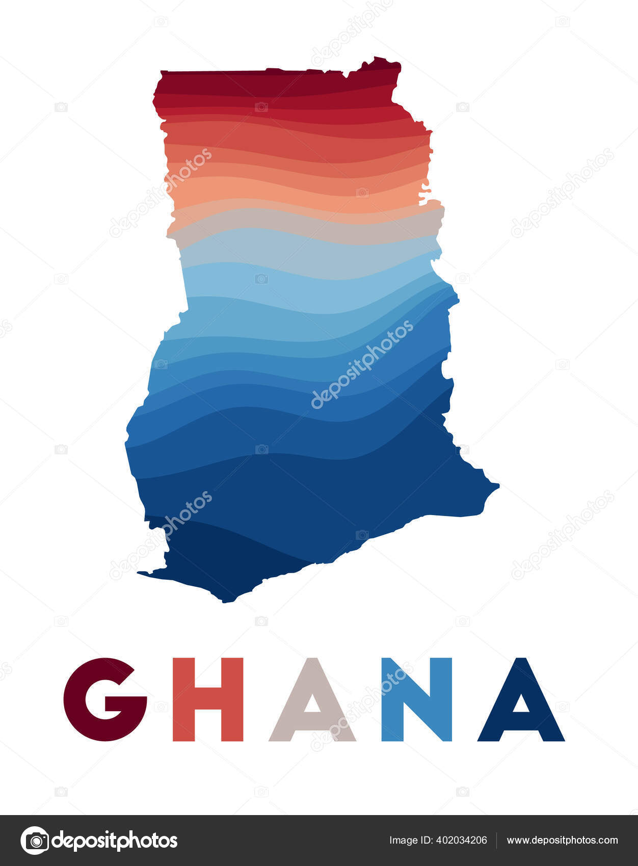 Ghana map Map of the country with beautiful geometric waves in red blue ...