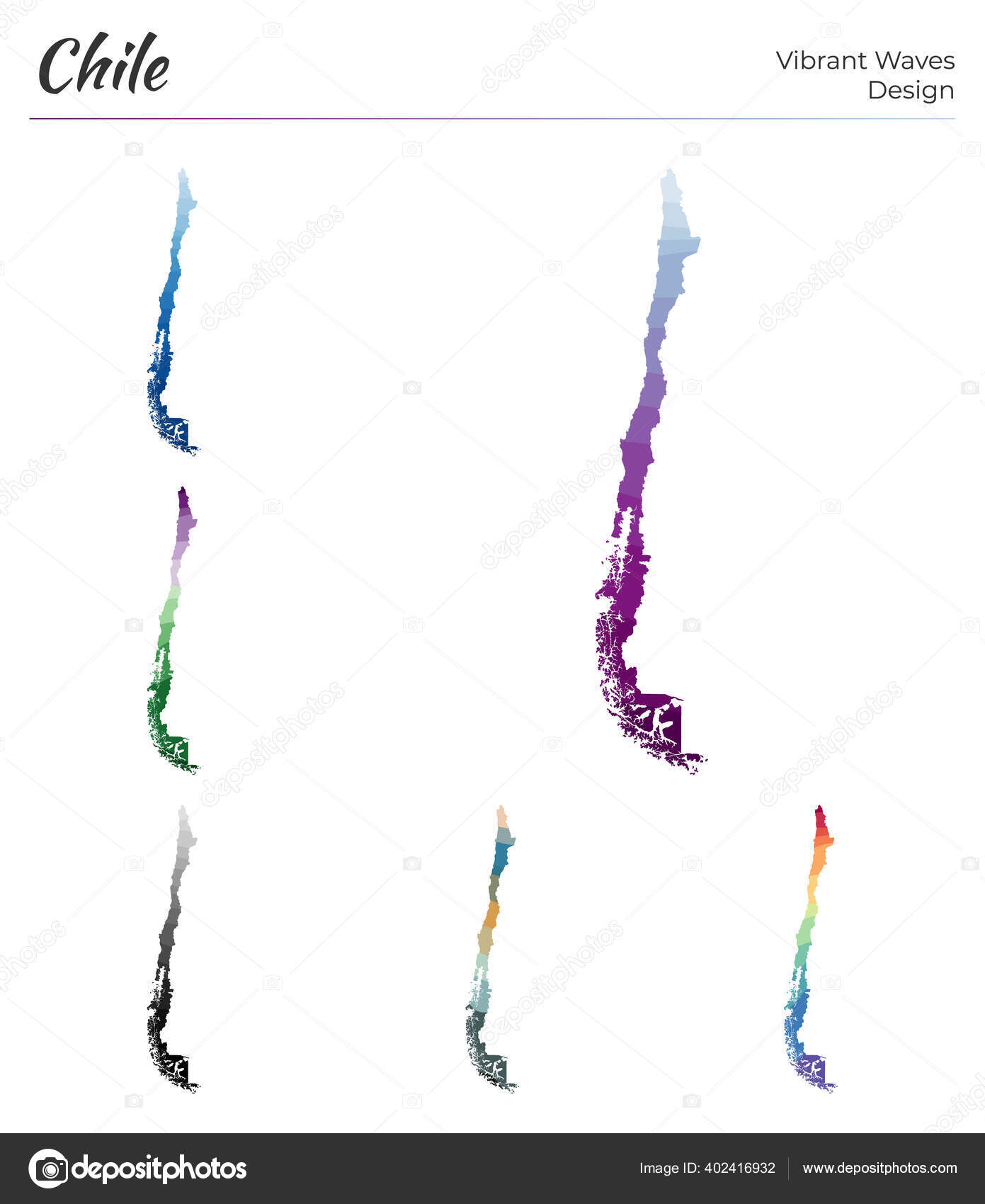 Set of vector maps of Chile Vibrant waves design Bright map of country ...