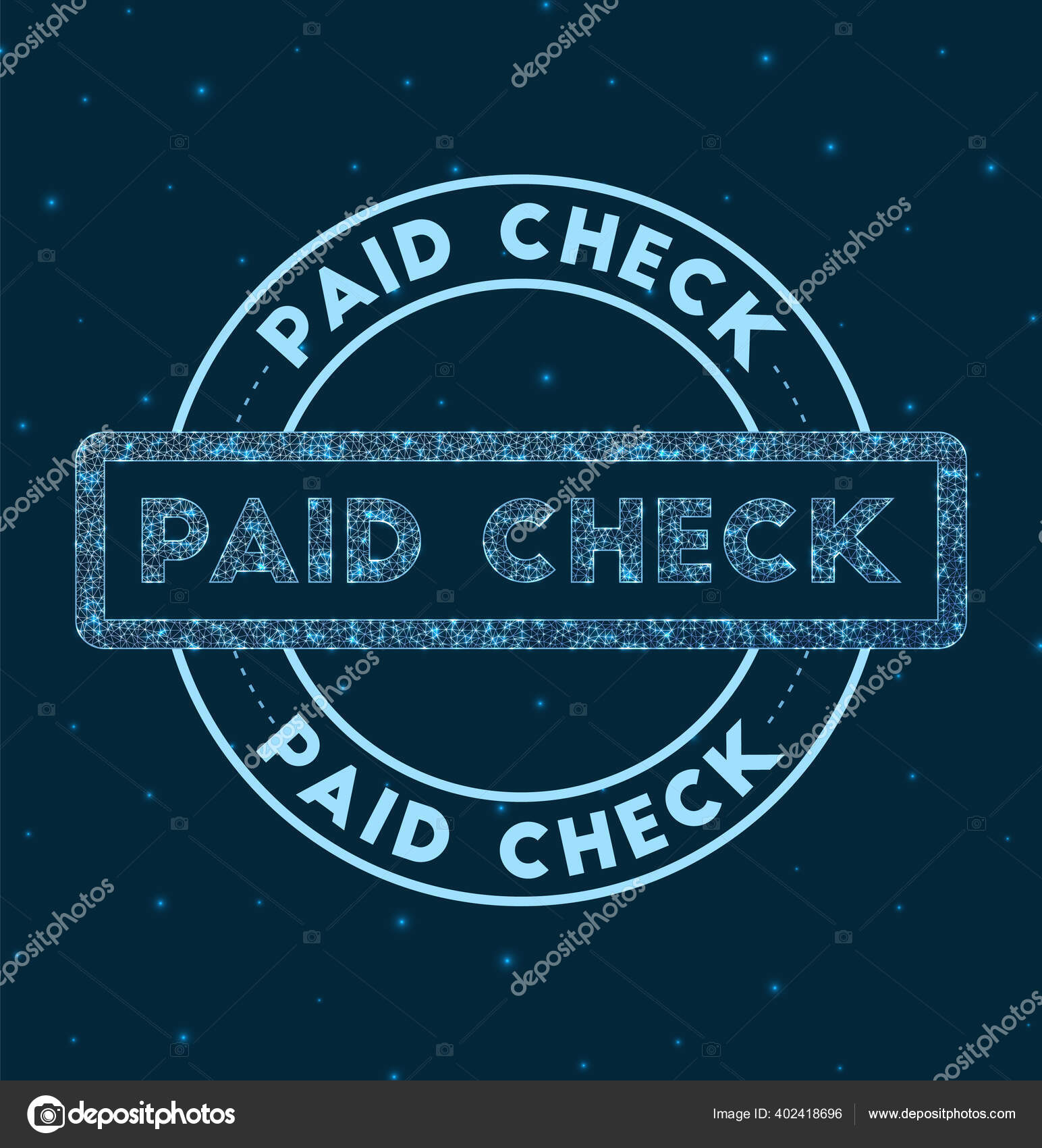 Paid check Glowing round badge Network style geometric paid check stamp ...