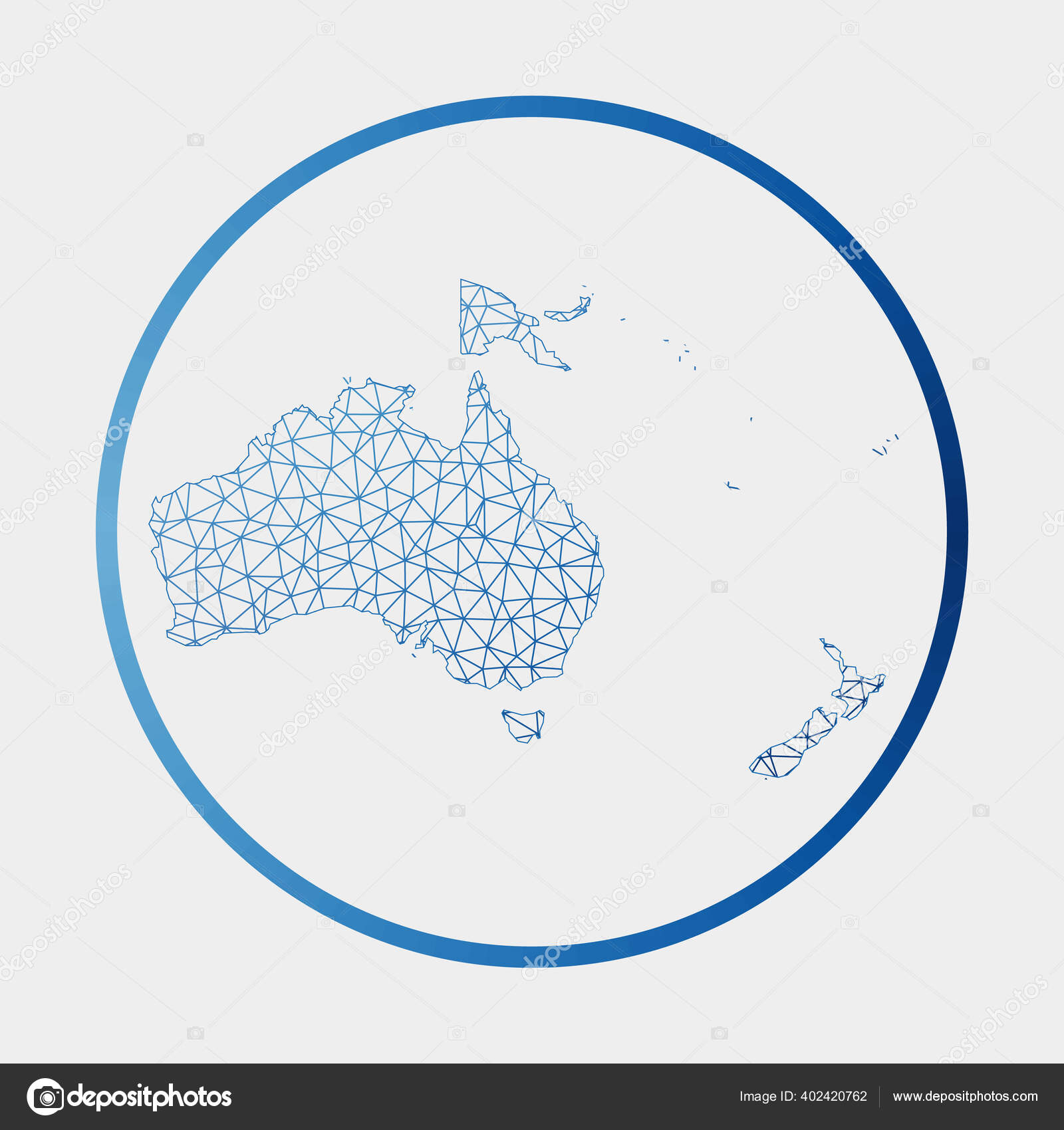 Icono de Oceanía Mapa de la red del continente Ronda Oceanía signo con ...