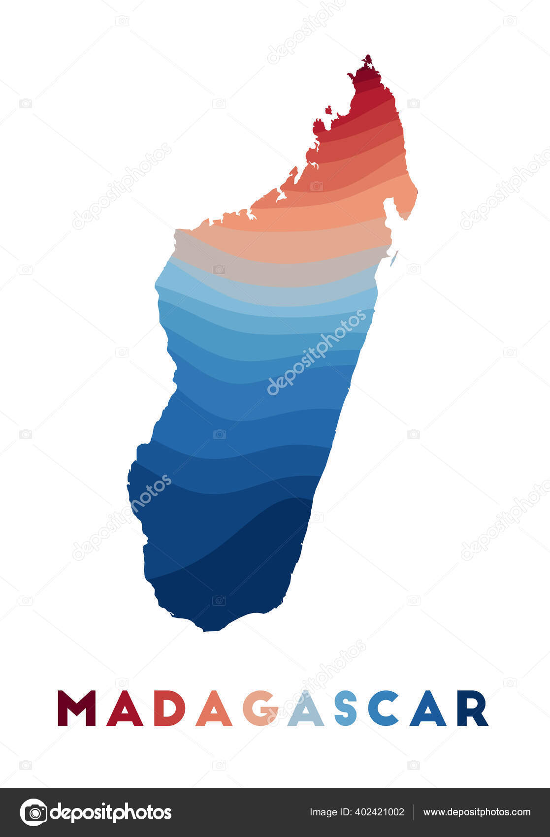 Madagascar map Map of the country with beautiful geometric waves in red ...
