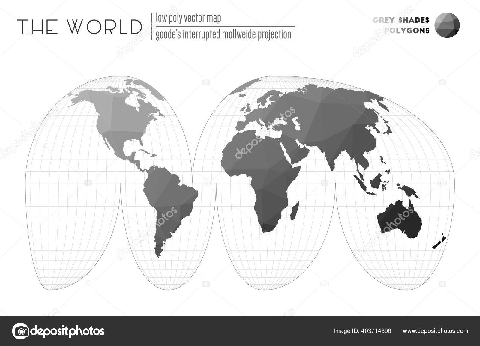 Vector map of the world Goodes interrupted Mollweide projection of the ...