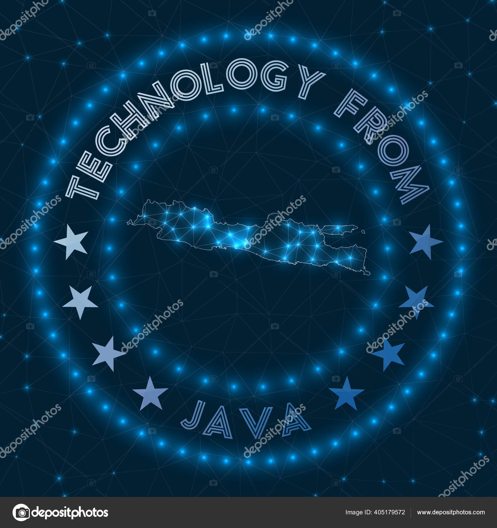 Technology From Java Futuristic geometric badge of the island ...