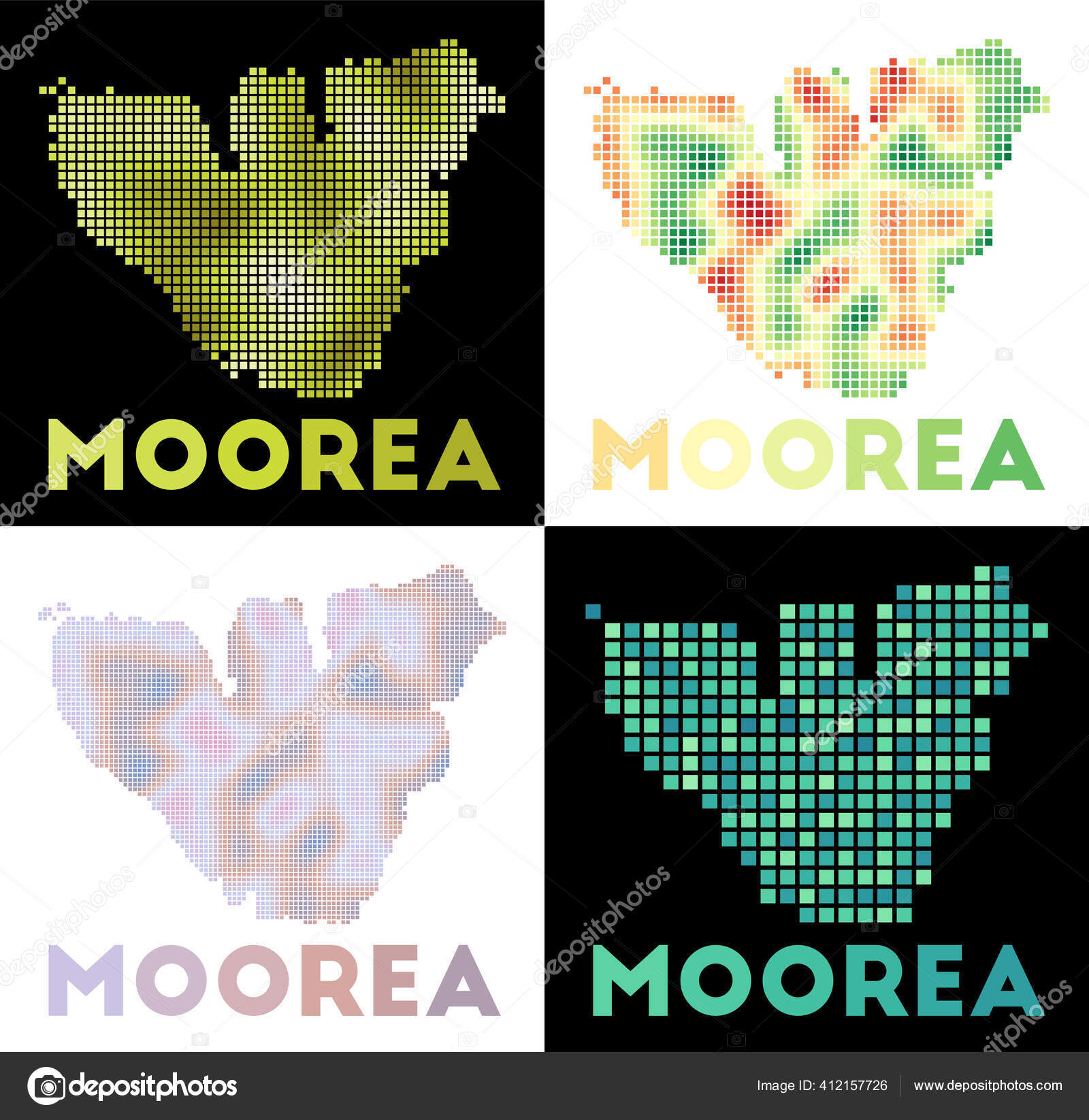 Moorea map Collection of map of Moorea in dotted style Borders of the ...