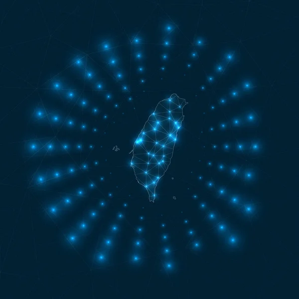 Grand Cayman digital map Glowing rays radiating from the island Network ...