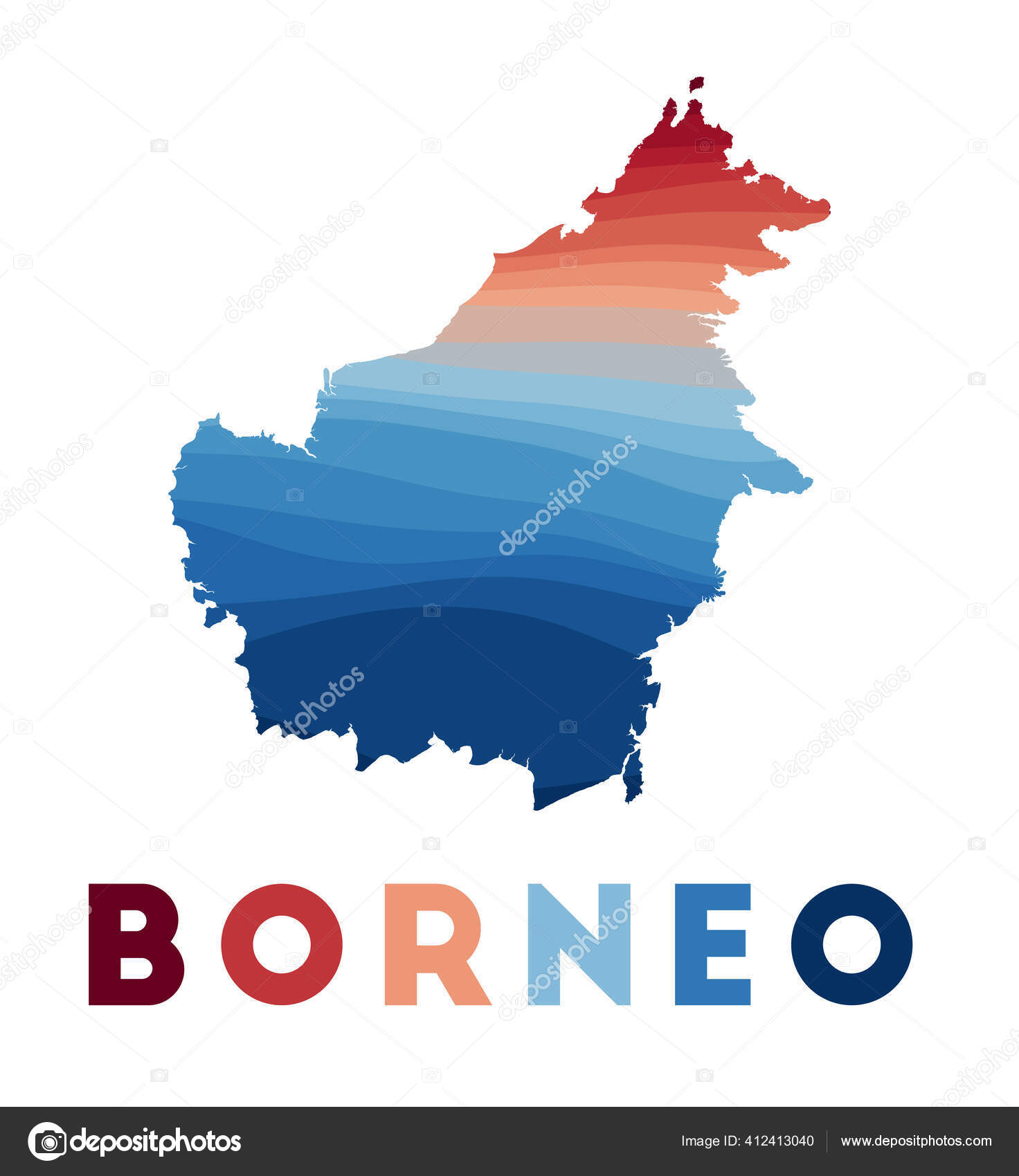 Peta Kalimantan Peta pulau dengan gelombang geometris yang indah dengan ...