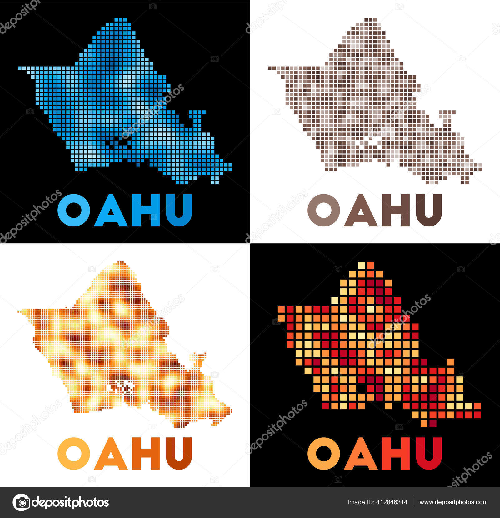 Oahu map Collection of map of Oahu in dotted style Borders of the ...