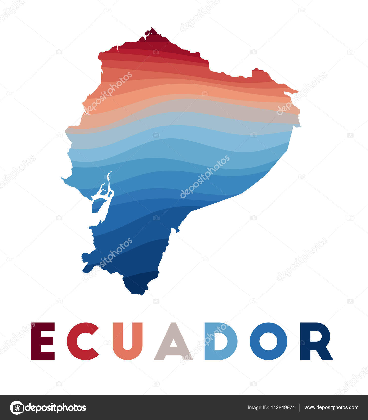 Ecuador map Map of the country with beautiful geometric waves in red ...