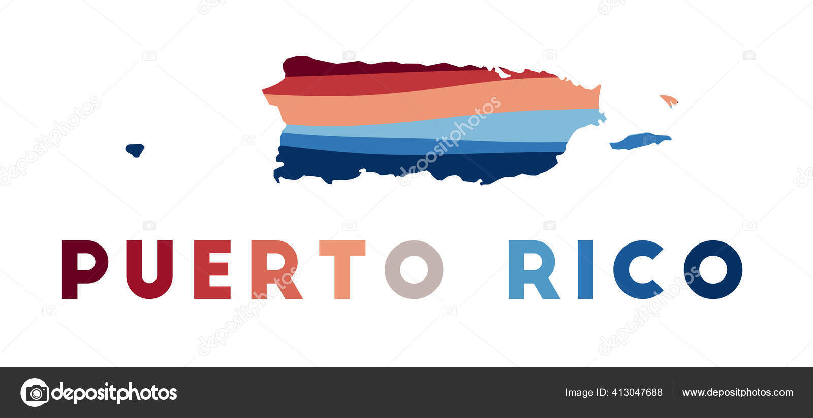 Puerto Rico map Map of the country with beautiful geometric waves in ...
