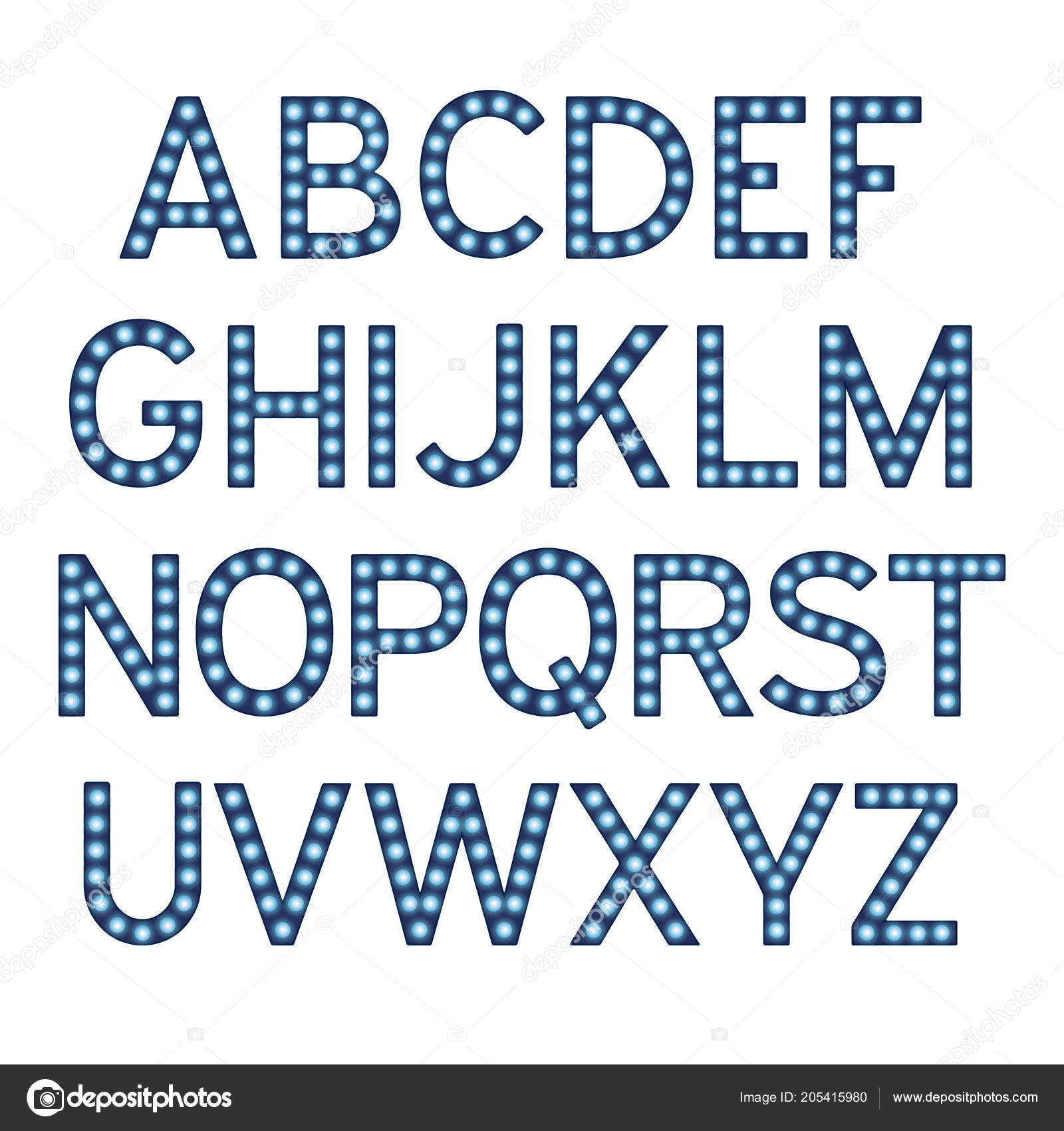 Alphabet Blue Light Bulbs Letters Lamps Lamp Font Glowing Letters Stock ...