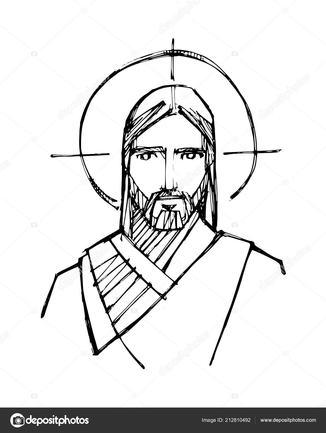 Jesus Christ Sacred Face Hand Drawn Illustration Stock