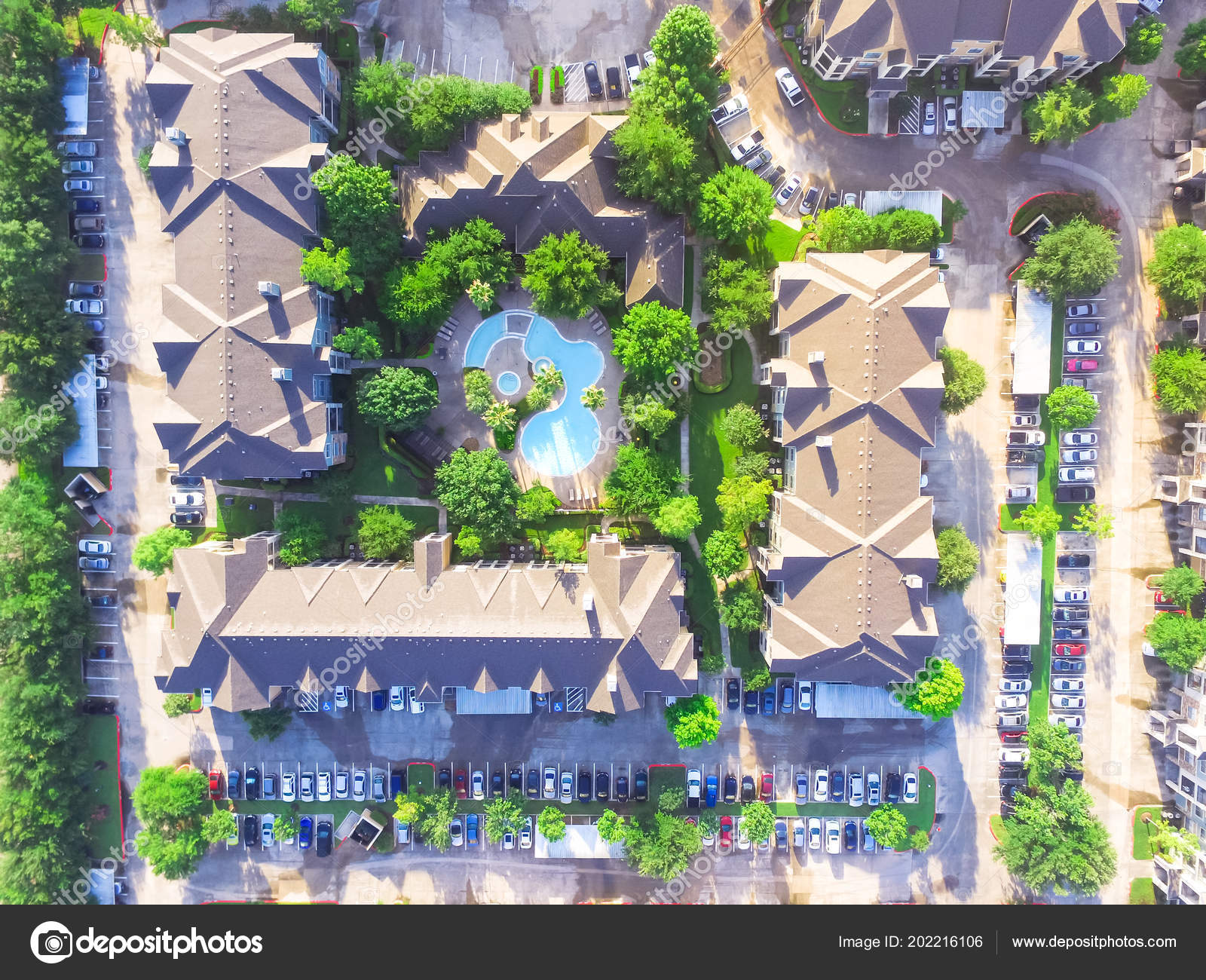 Aerial View Typical Multi Level Apartment Building Complex Swimming ...
