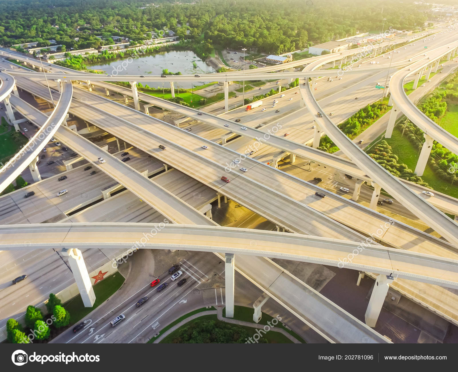 Top view massive highway intersection, stack interchange — Stock Photo ...