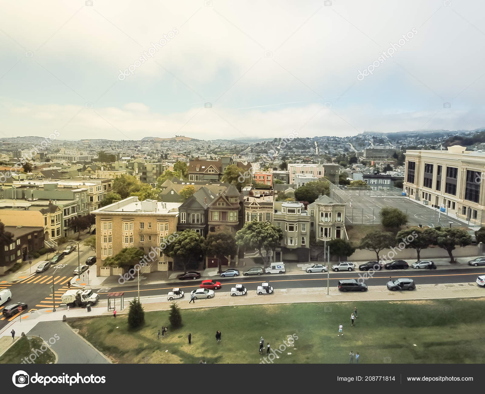 Aerial View Famous Alamo Square Western Addition Neighborhood San ...