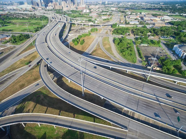 Aerial view massive interstate I69 highway intersection, stack ...