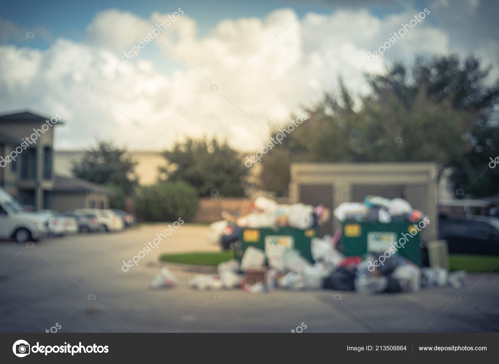 Vintage Tone Blurred Overflowing Dumpster Apartment Building Yard ...