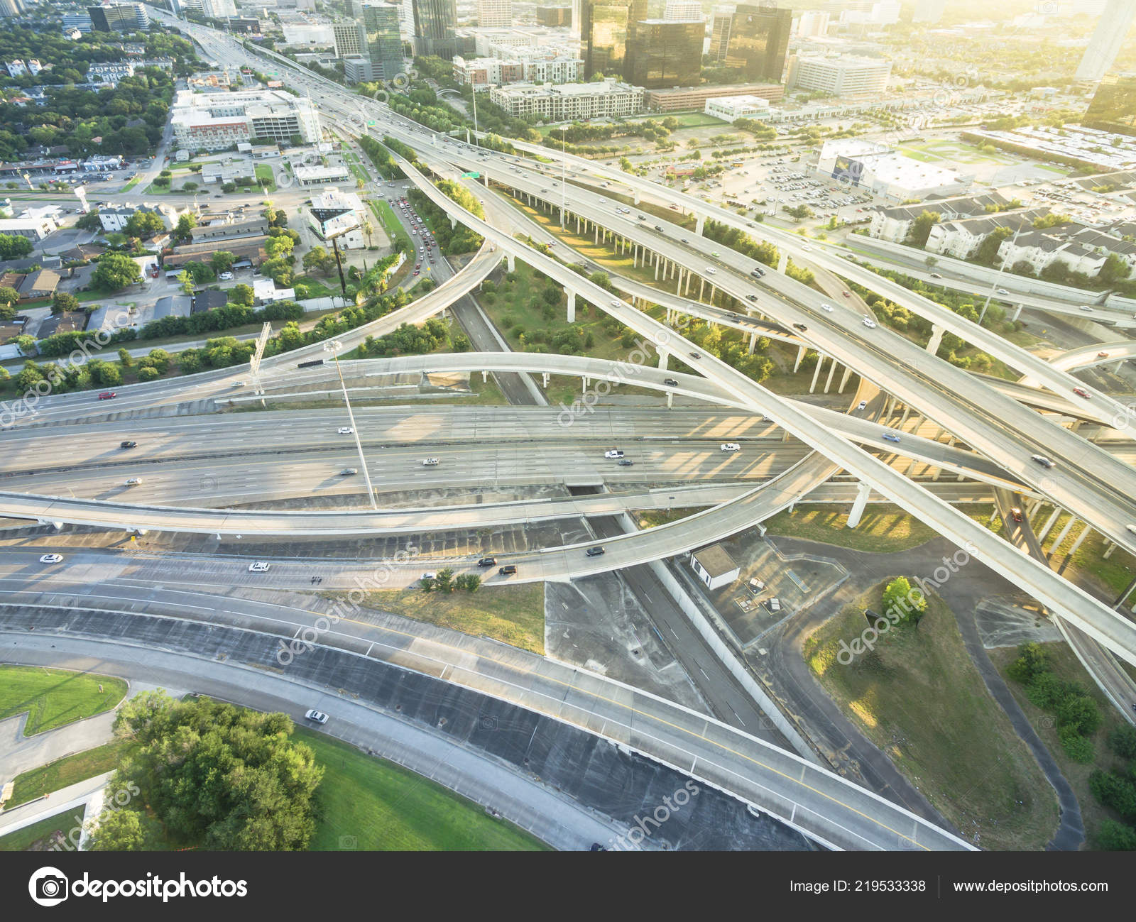 Aerial Interstate 610 Freeway Massive Intersection Houston Midtown ...